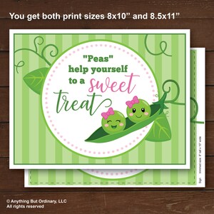 Twin Girls Sweet Peas Treat Sign | Printable 2 Peas in a Pod Dessert ...