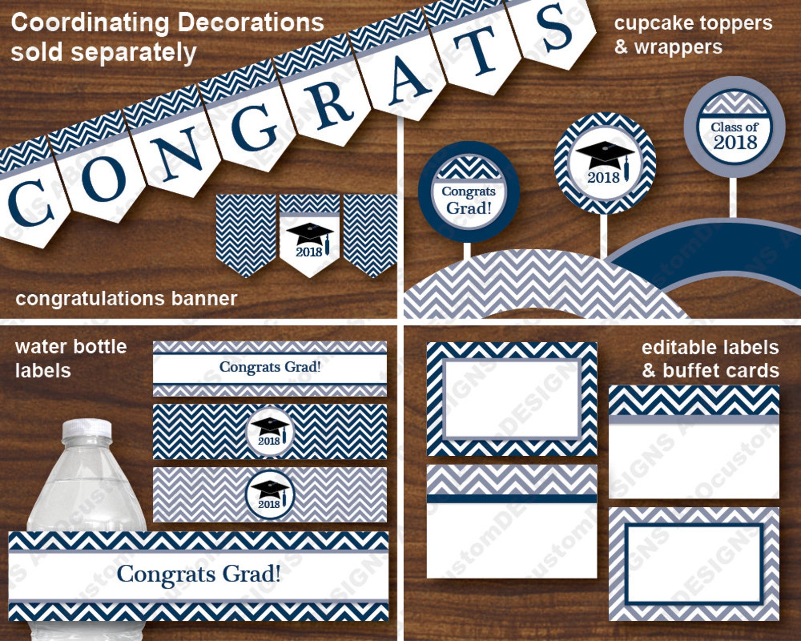 Chevron Navy and White Party Cupcake Wrappers Printable - Etsy