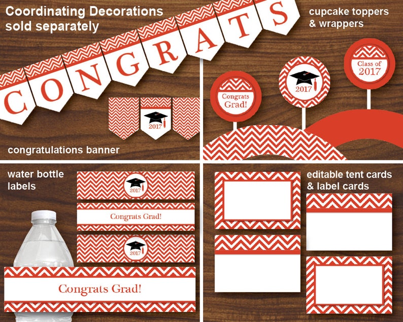 Red and White Label Cards Editable Chevron Favor Tags | Etsy