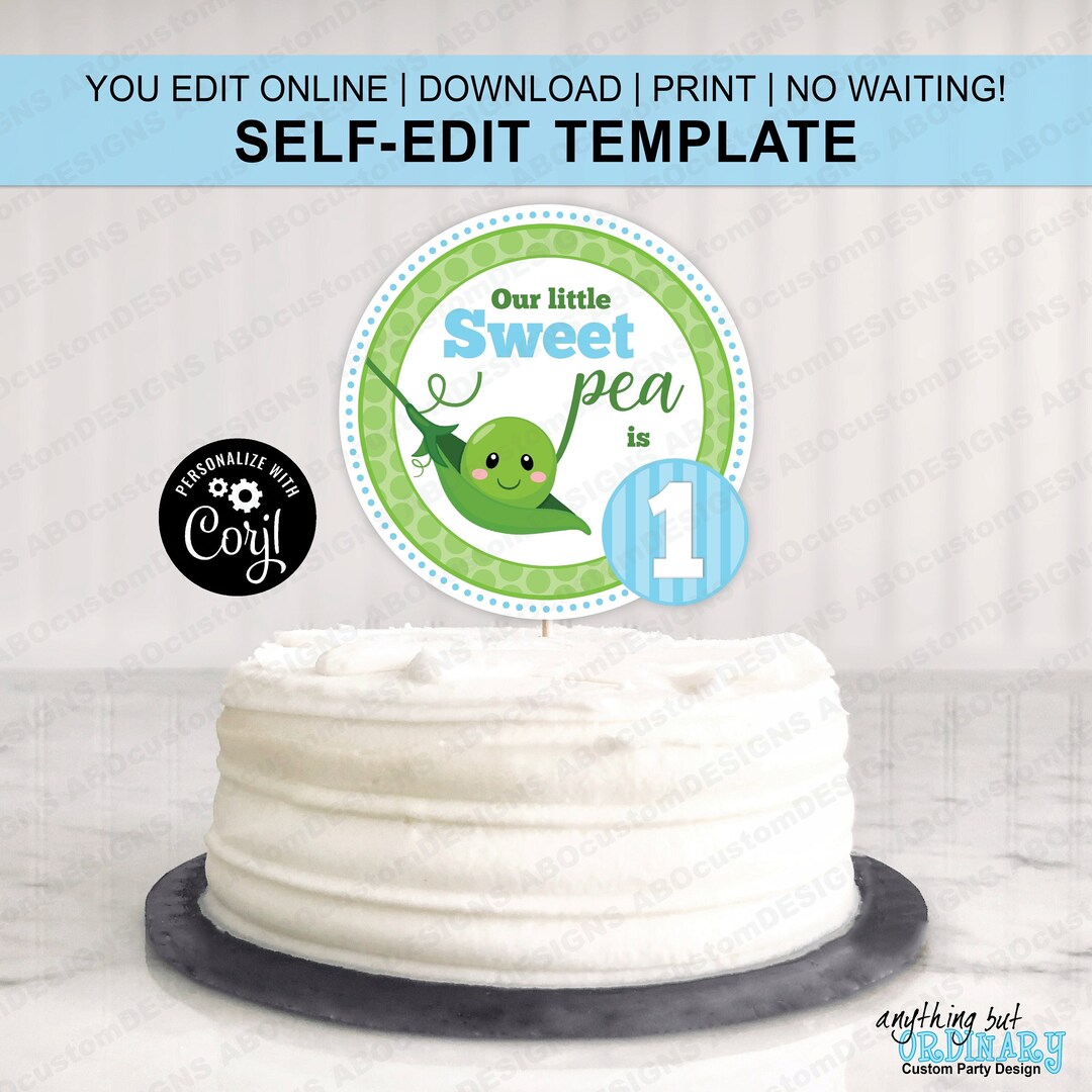 EDITABLE Sweet Pea Birthday Cake Topper | Printable Blue Sweet Pea ...