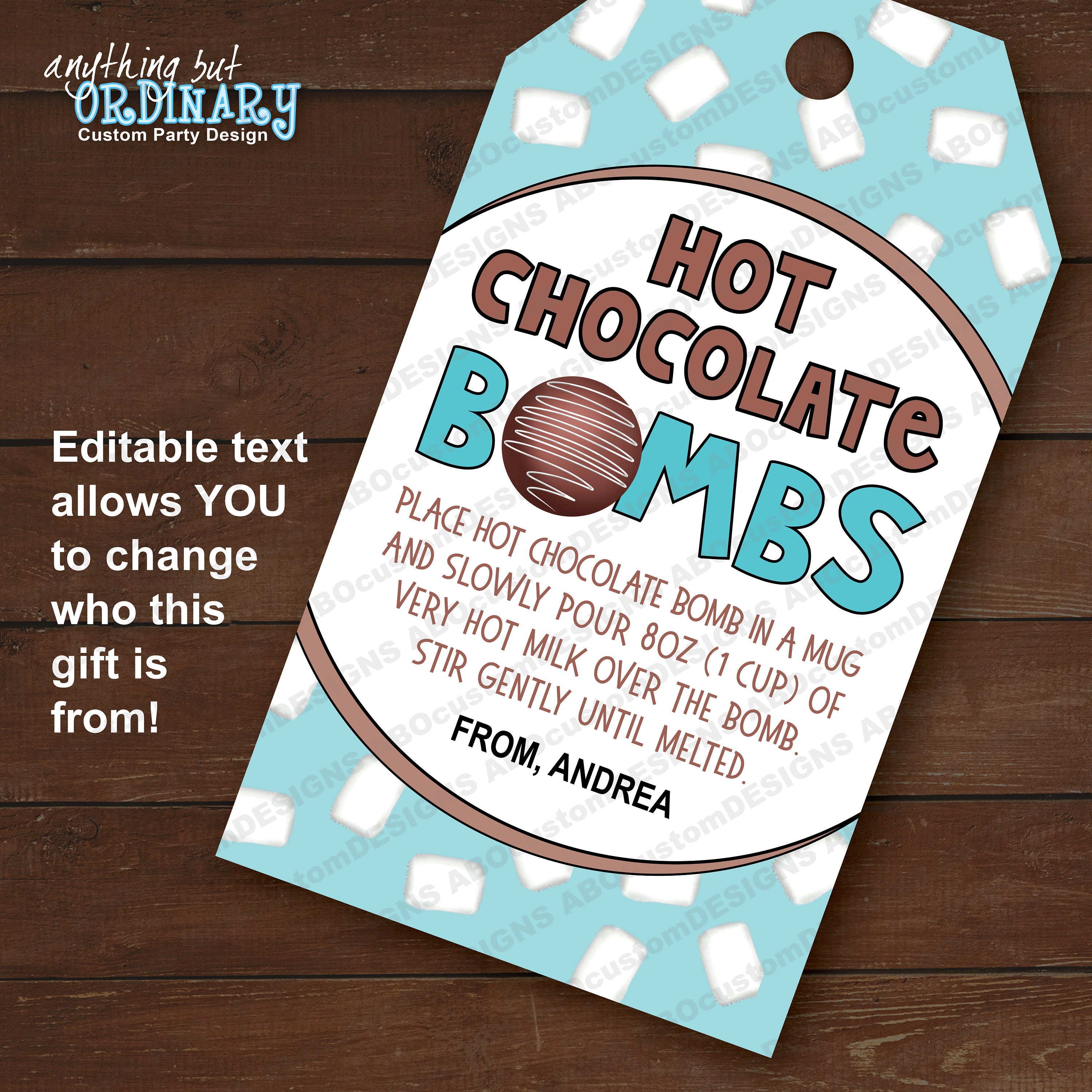 Hot Chocolate Bomb Gift Tags with Editable Signature Area - Etsy España