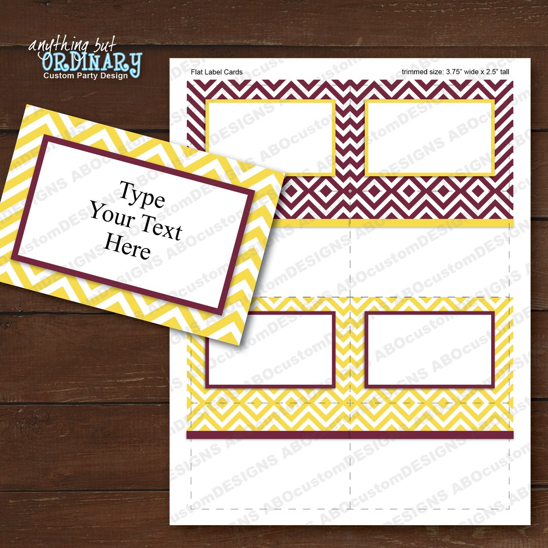 Editable Maroon and Yellow Label Cards / Printable Chevron Favor Tags ...