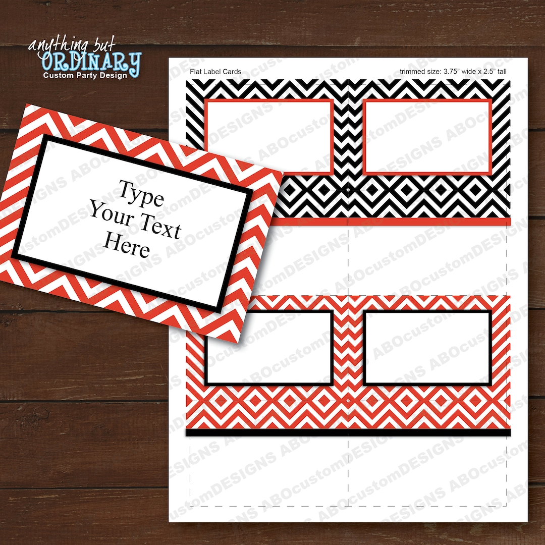 Printable Red and Black Label Cards | Editable Chevron Favor Tags ...