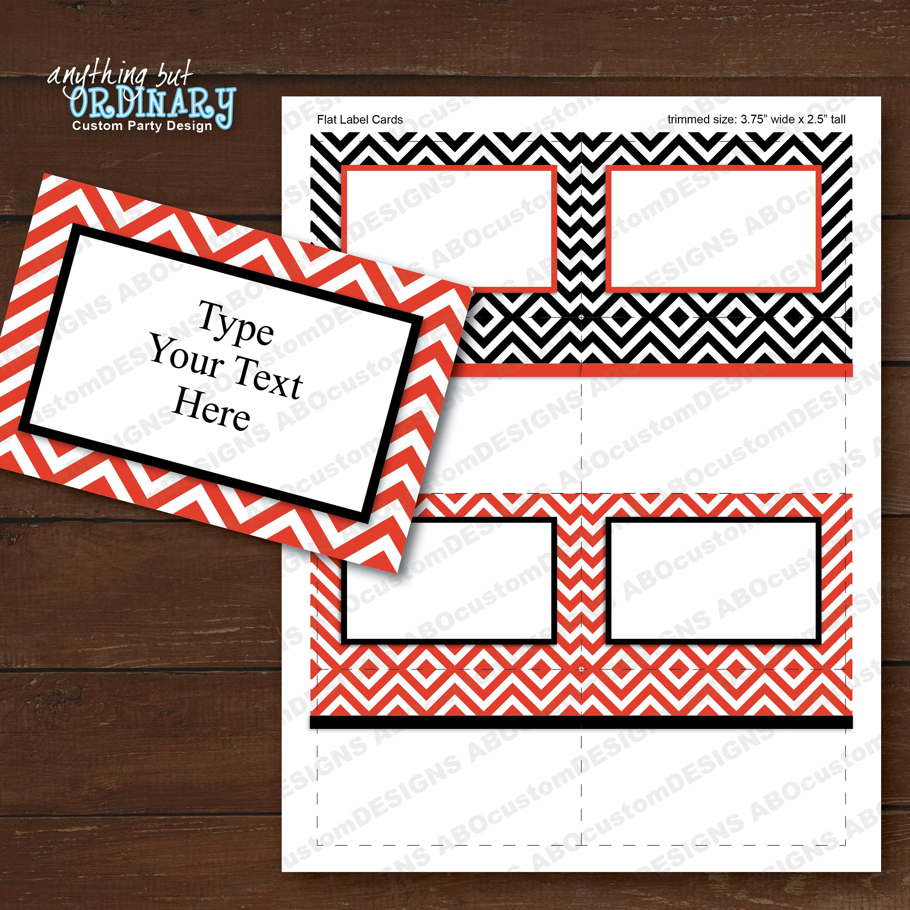 Printable Red and Black Label Cards Editable Chevron Favor - Etsy