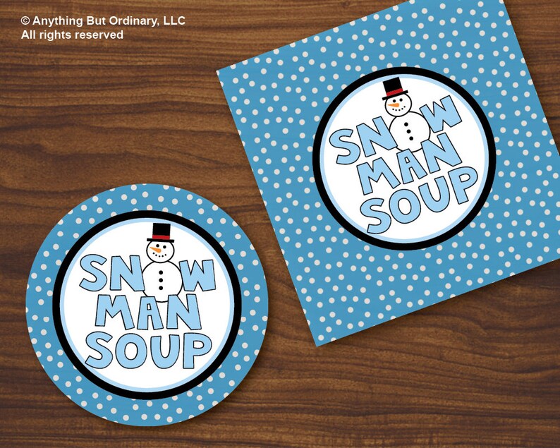 Snowman Soup Favor Tags Printable Hot Chocolate Circle | Etsy