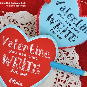 Pencil Valentines, Write for Me Pencil Holder Valentine, Editable Heart ...