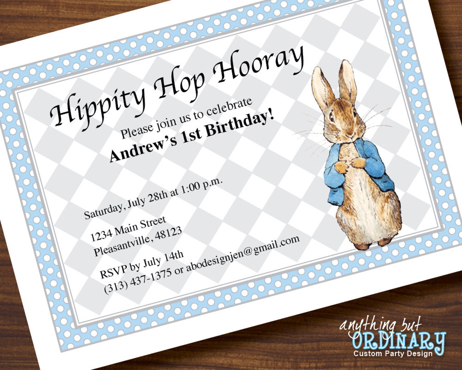 Peter Rabbit Birthday Invitations Printable Blue and Gray | Etsy