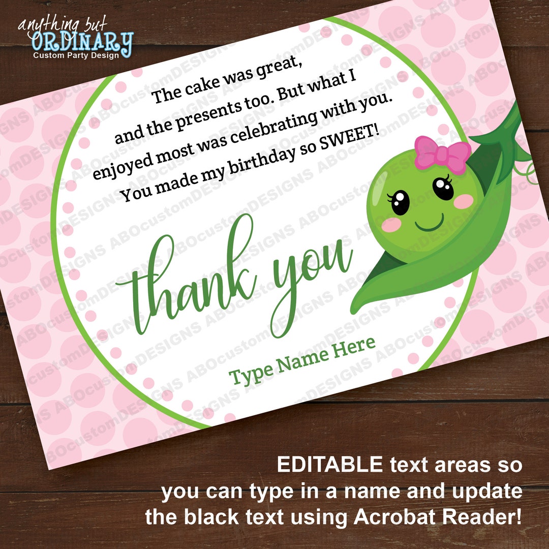Sweet Pea Thank You Note, Printable Girl's Sweet Pea Flat Thank You ...