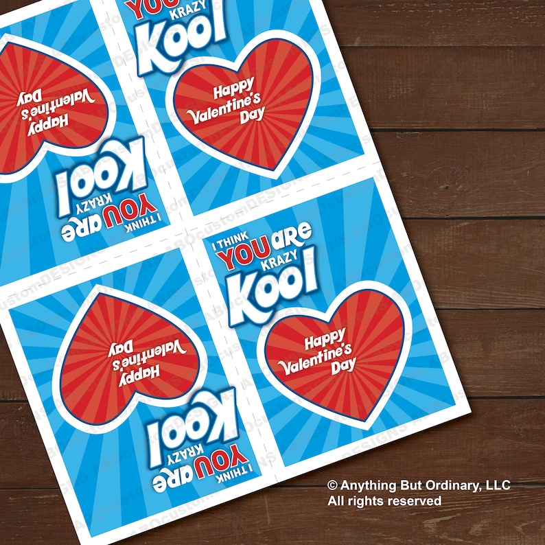 Krazy Kool Valentine Cards | Printable Valentine Powdered Drink Mix ...