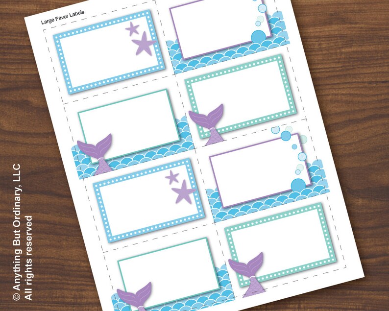 Large Mermaid Favor Tags Editable Rectangle Label or Name - Etsy