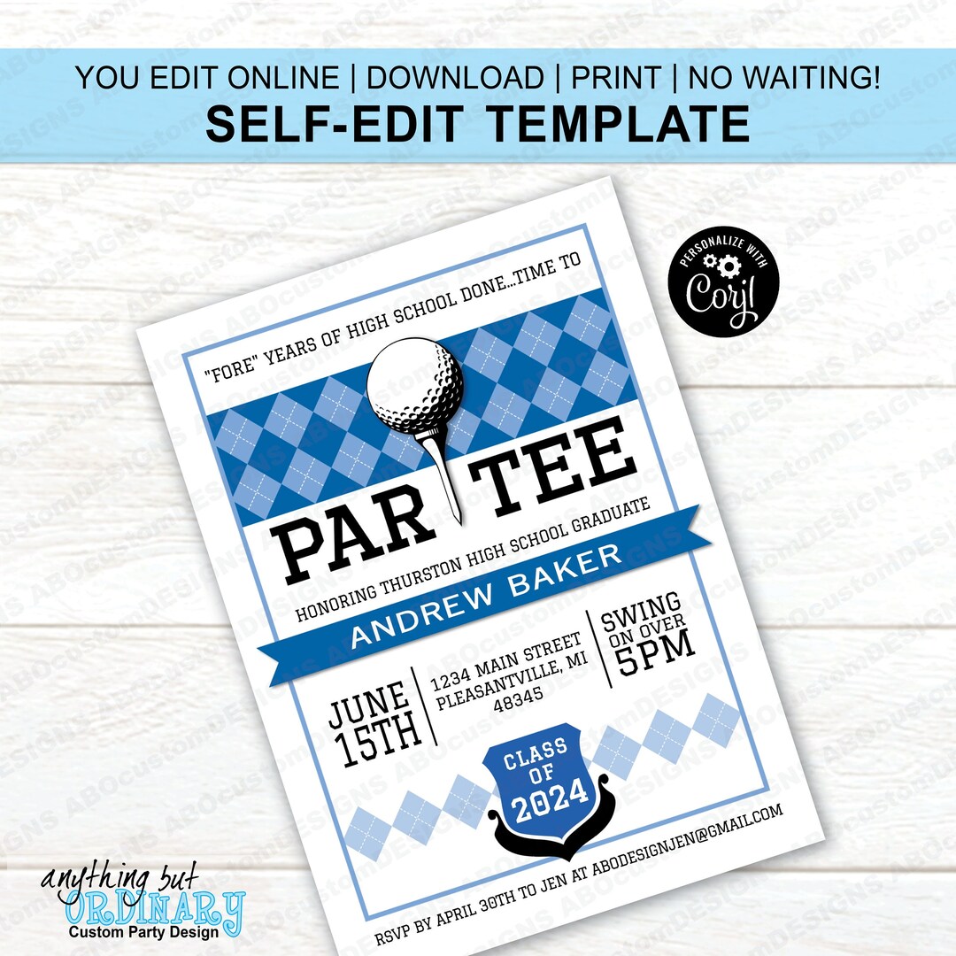 EDITABLE Grad Partee Invite File | School Color Options | Printable ...