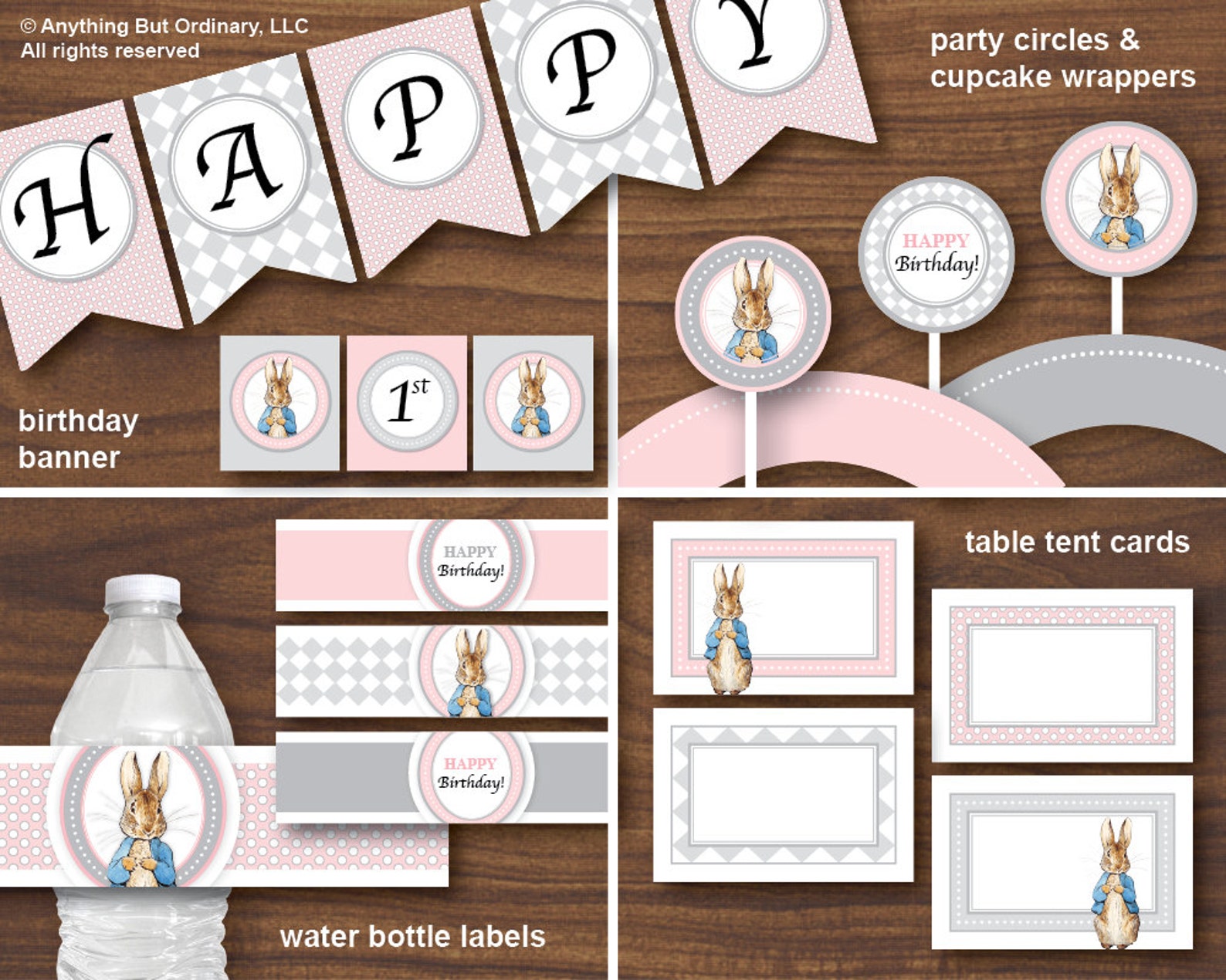 DIY Peter Rabbit Printable Party Package Pink and Gray Peter | Etsy