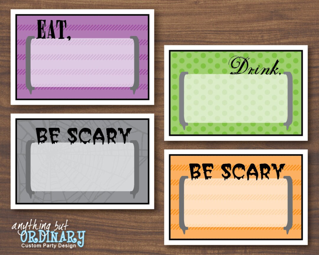 Halloween DIY Table Tents, Dress Scary Collection Labels With White ...
