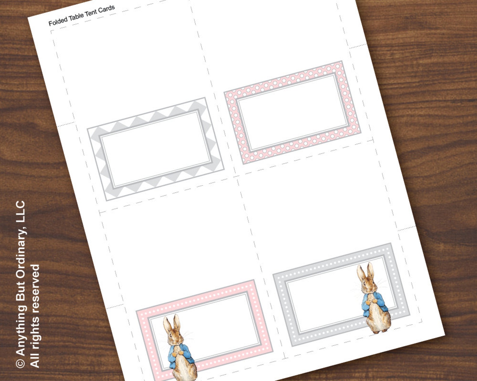 DIY Peter Rabbit Gray and Pink Editable Table Tents INSTANT - Etsy