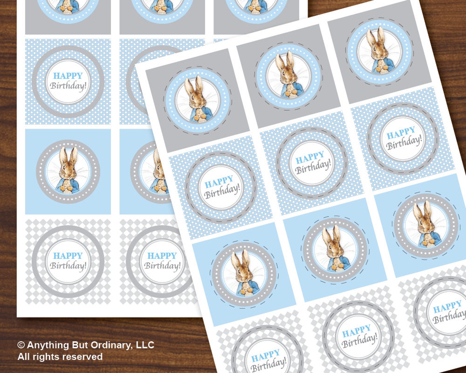 Peter Rabbit Birthday Cupcake Toppers in Blue and Gray DIY - Etsy