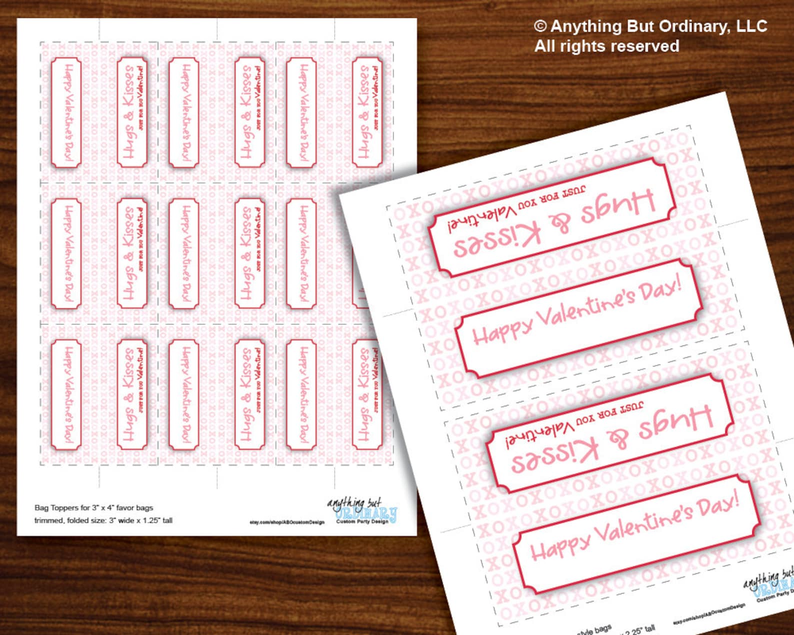 Valentine Bag Toppers Hugs and Kisses DIY Treat Bag Editable - Etsy