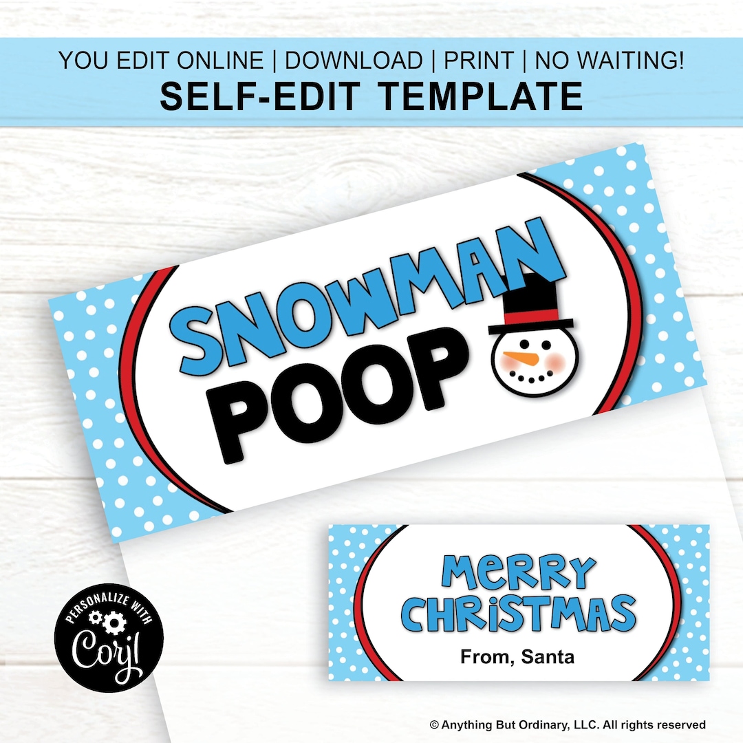 EDITABLE Snowman Poop Bag Topper | Christmas Novelty Treat Bag Labels ...
