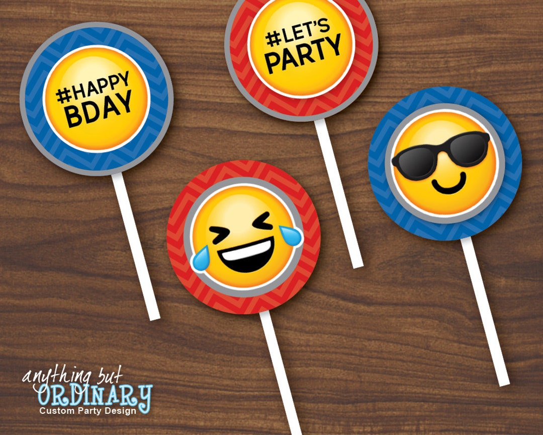 Boy's Emoji Birthday Cupcake Toppers, Printable Emoji Party Circles ...