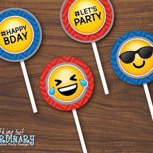 Boy's Emoji Birthday Cupcake Toppers, Printable Emoji Party Circles ...