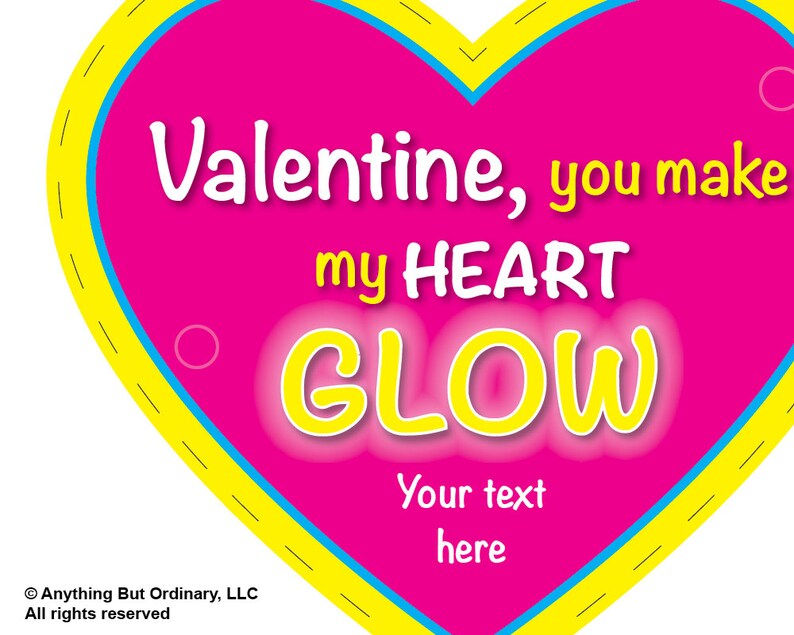 Glow Stick Valentines, Heart Glow Stick Cover, Editable Glowing ...