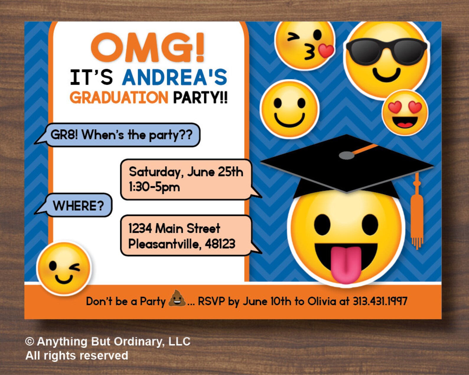 Printable Emoji Graduation Invitation, Emoji 8th Grade Graduation Party ...
