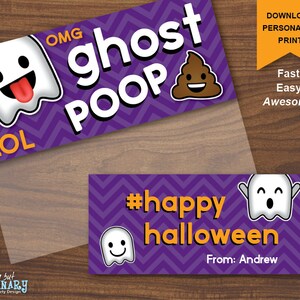 Emoji Halloween Bag Topper, Printable Ghost Poop Treat Bag Labels ...