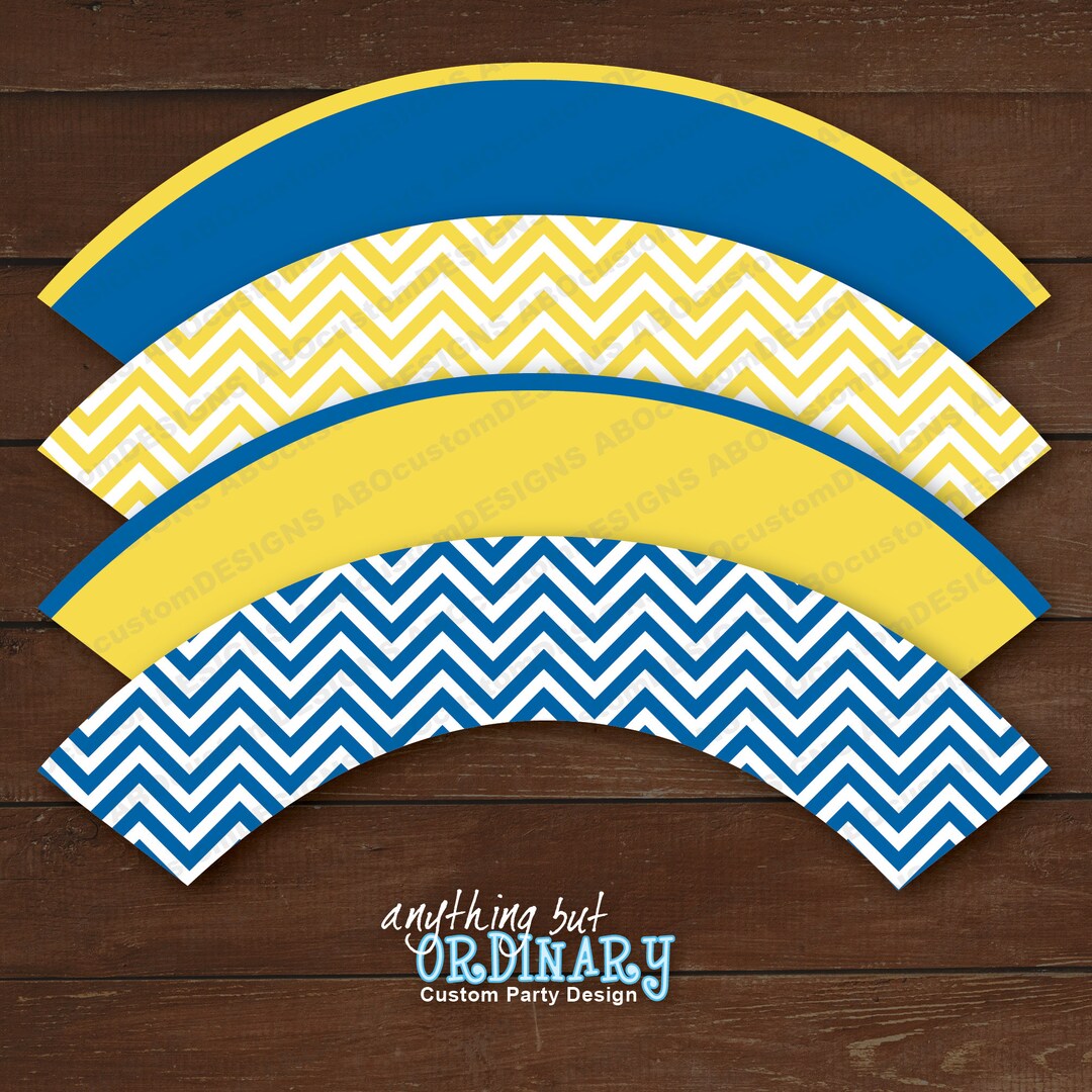 Chevron Yellow and Blue Party Cupcake Wrappers / Printable Cupcake ...