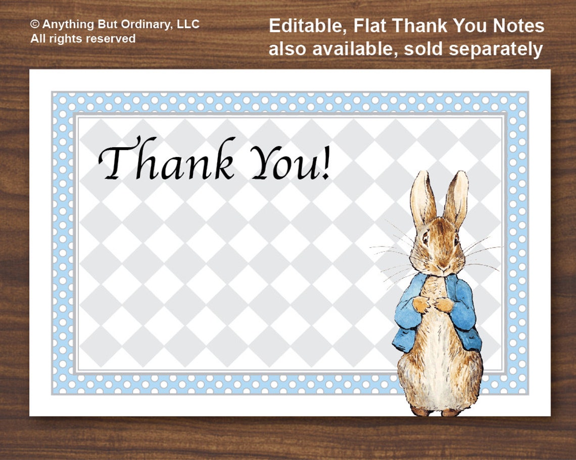 Peter Rabbit Thank You Card Printable Folded Thank You Blue - Etsy UK