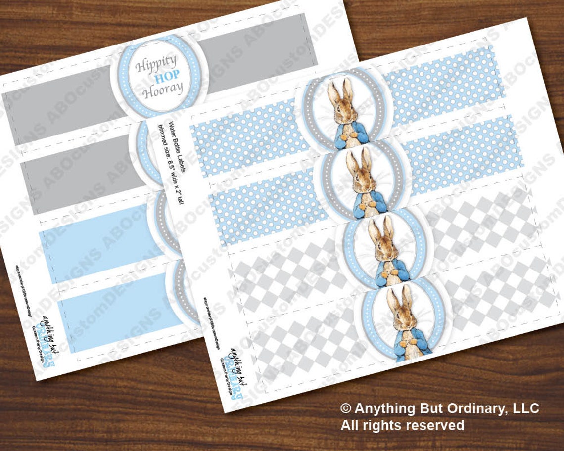 Peter Rabbit Blue and Gray Water Bottle Labels Printable Boy | Etsy
