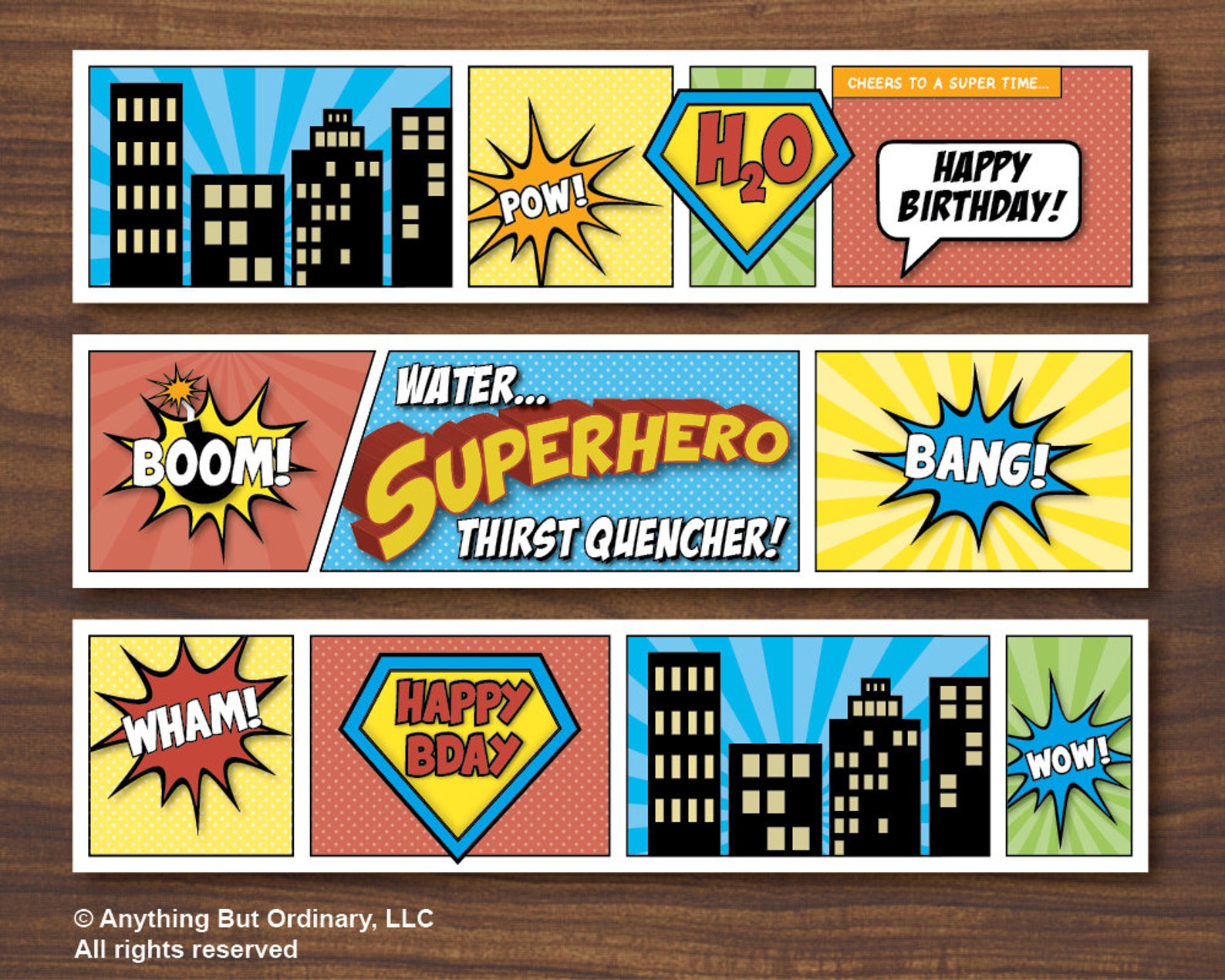Superhero Water Bottle Labels, DIY Comic Book Birthday Labels, INSTANT ...