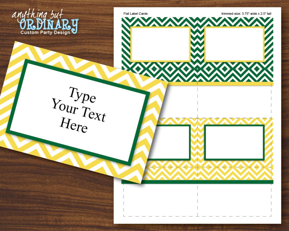 Green and Yellow Printable Label Cards Editable Chevron Party - Etsy