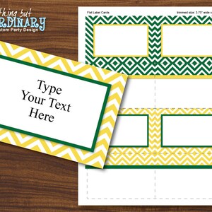 Green and Yellow Printable Label Cards, Editable Chevron Party Labels ...