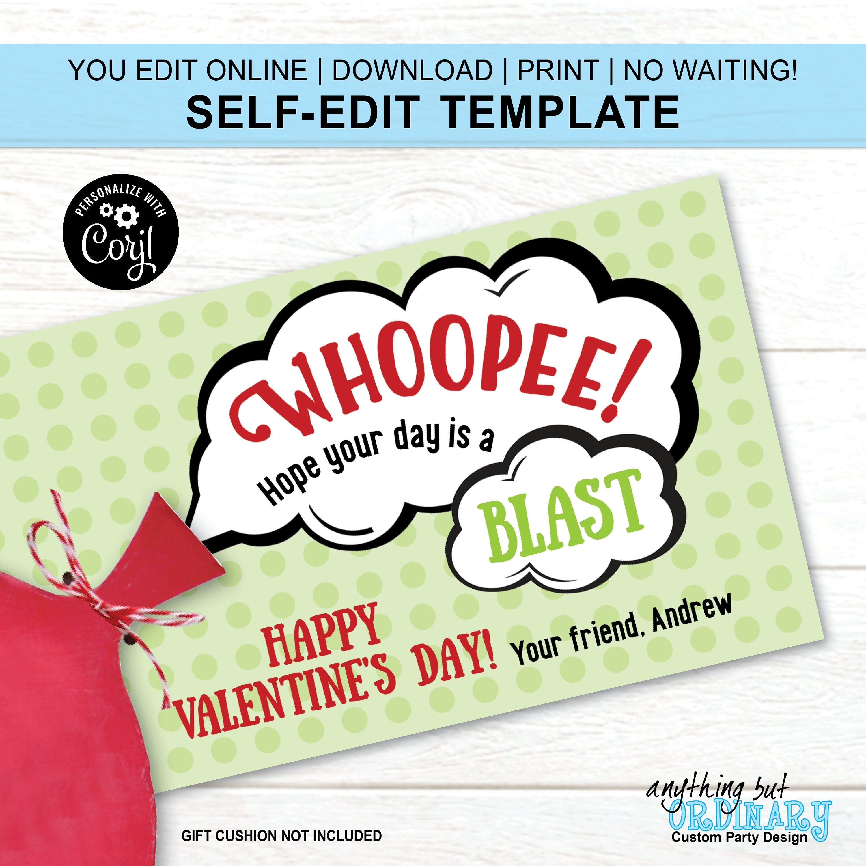 EDITABLE Whoopee Cushion Valentines | Printable Whoopee Cushion Holder ...