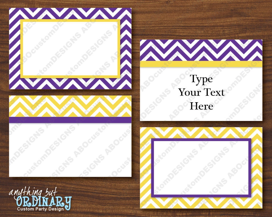 Editable Purple and Yellow Chevron Tent Cards, Folded Buffet Cards ...