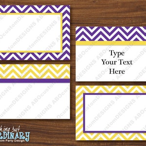 Editable Purple and Yellow Chevron Tent Cards, Folded Buffet Cards ...