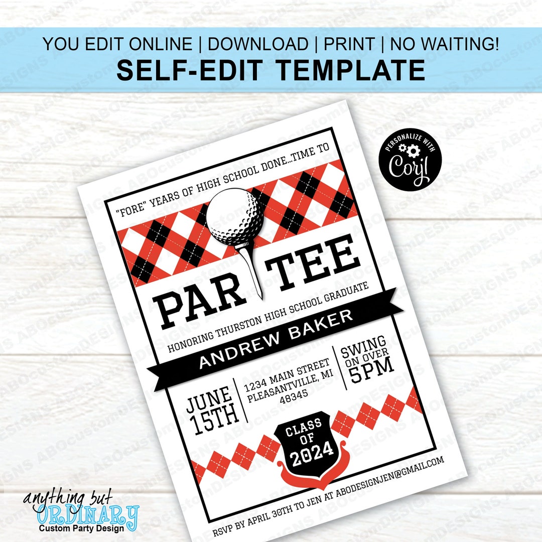 EDITABLE Grad Partee Invite File With White | School Color Options ...