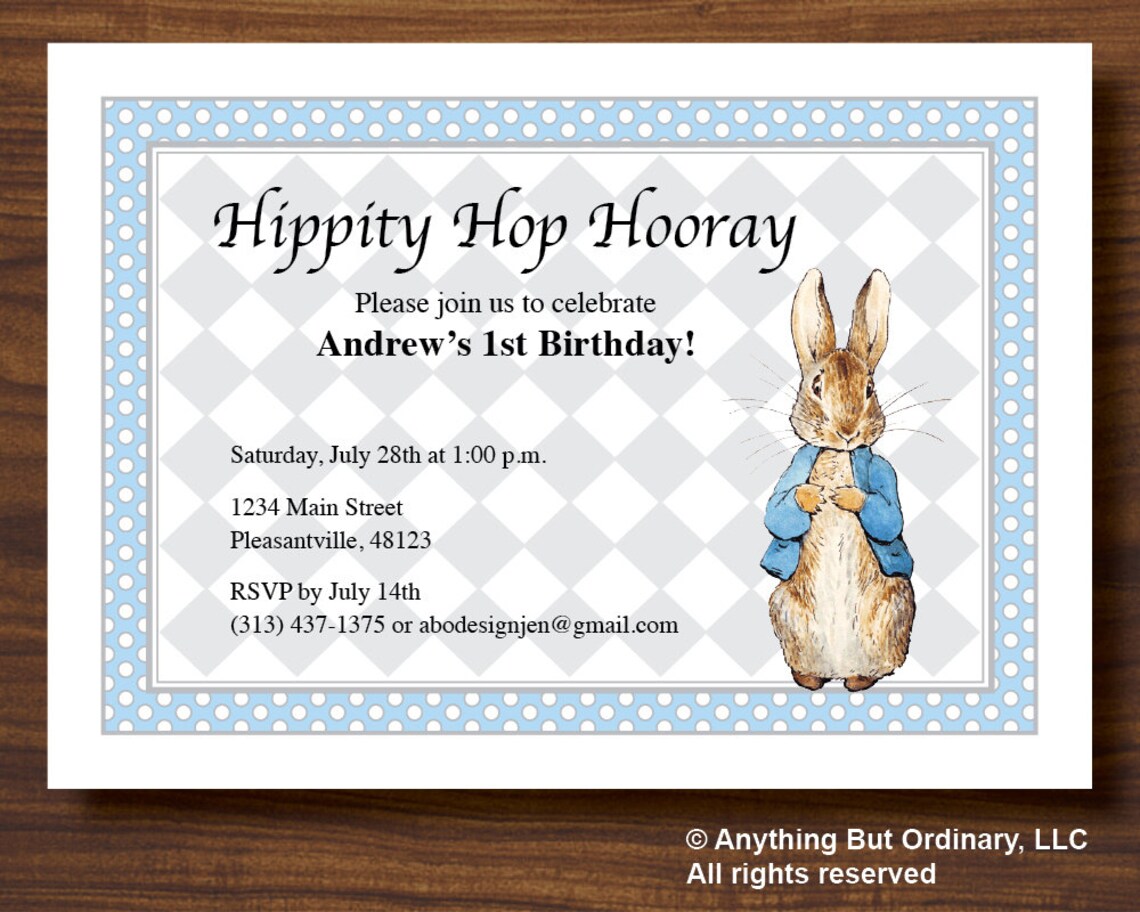 Peter Rabbit Birthday Invitations Printable Blue and Gray | Etsy