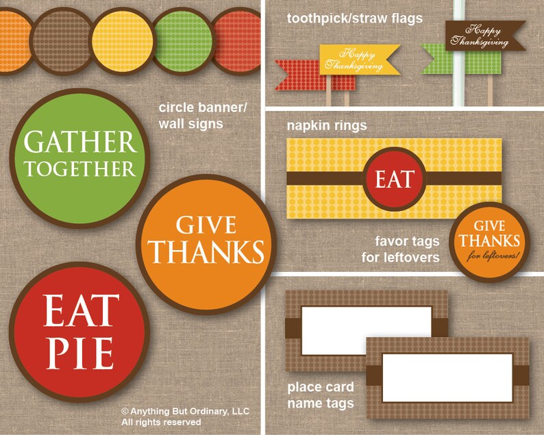 Printable Thanksgiving Decorations, Gather Together Give Thanks Eat Pie ...