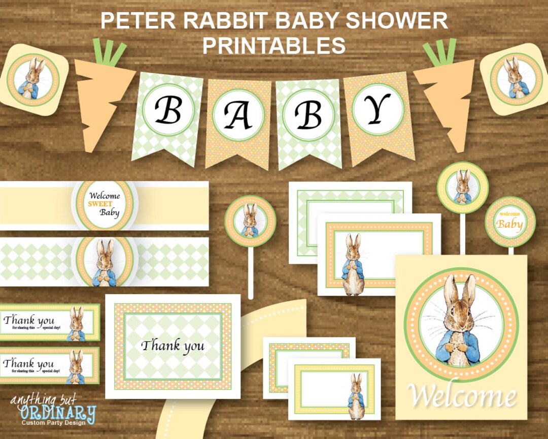 Peter Rabbit Unisex Baby Shower, INSTANT DOWNLOAD, DIY Printable Party ...