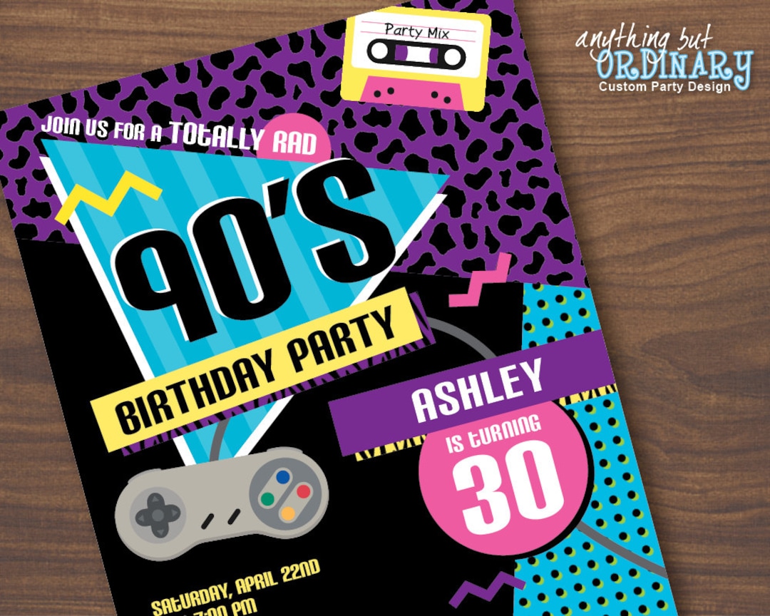90s Birthday Party Invitation, 1990s Flashback Party Invites, Printable ...