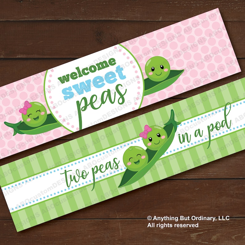 Printable Two Peas in a Pod Water Bottle Labels | Boy and Girl Twin ...