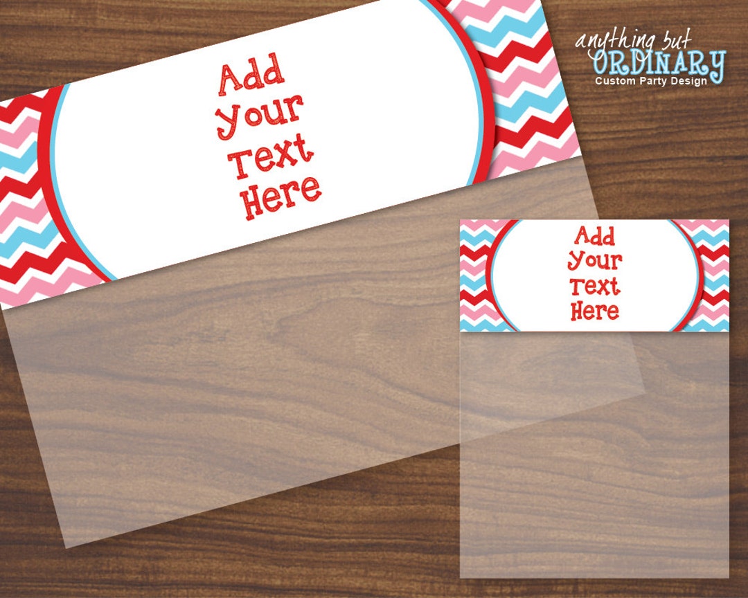 Editable Message Chevron Bag Toppers in Red, Pink and Blue, Editable ...