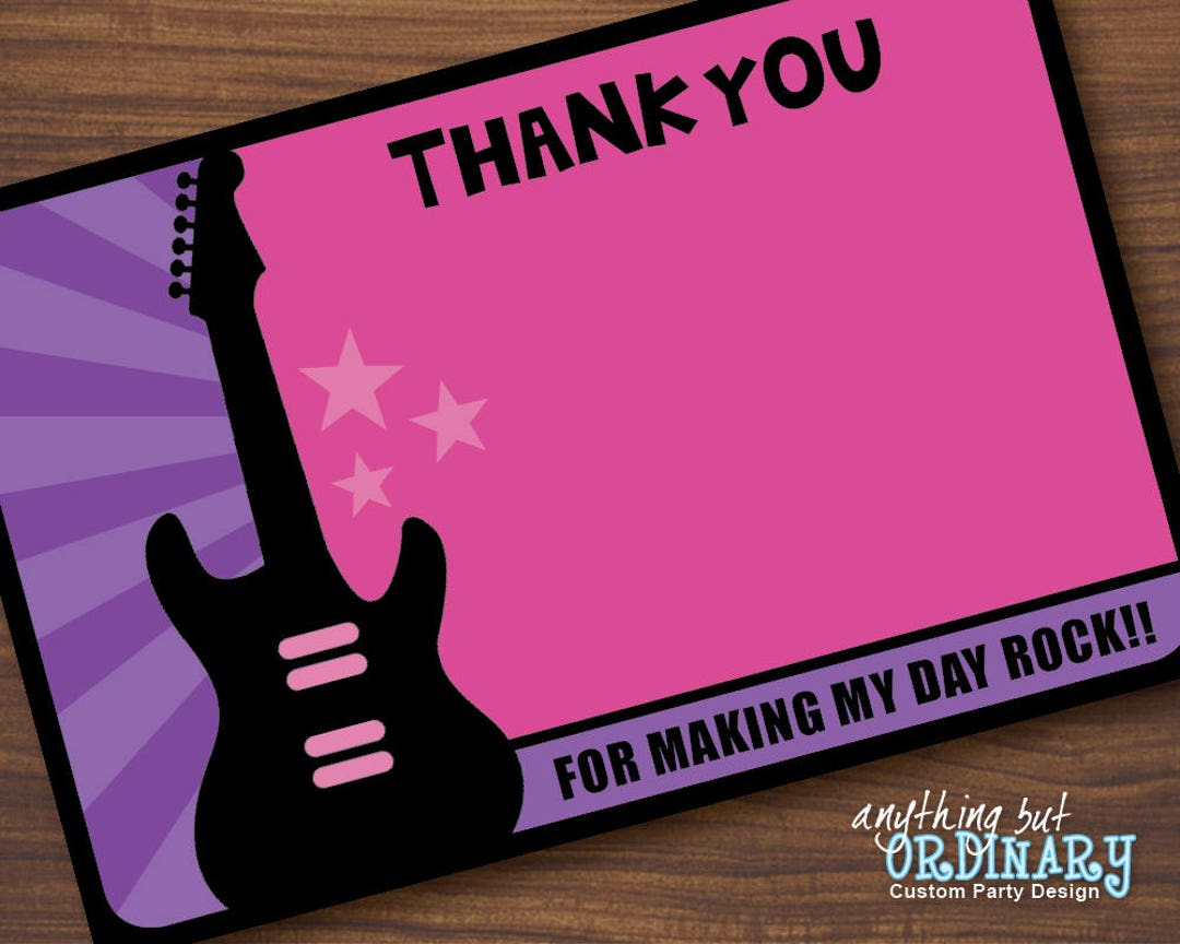 Girl's Rockstar Thank You Card / Printable Rockstar Party Thank You ...