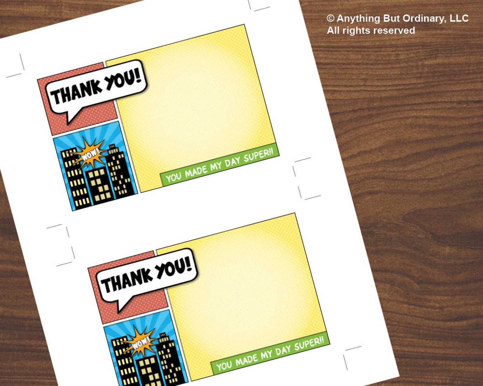 Superhero Thank You Card Flat Card EDITABLE ThankYou Note | Etsy