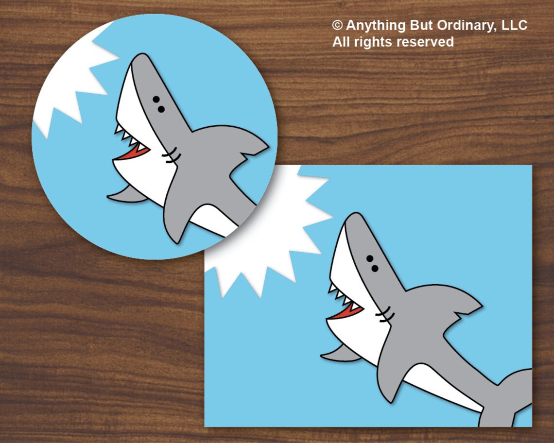 Shark Bite Wall Signs, Rectangle and Round Birthday Signs, Cake Toppers ...