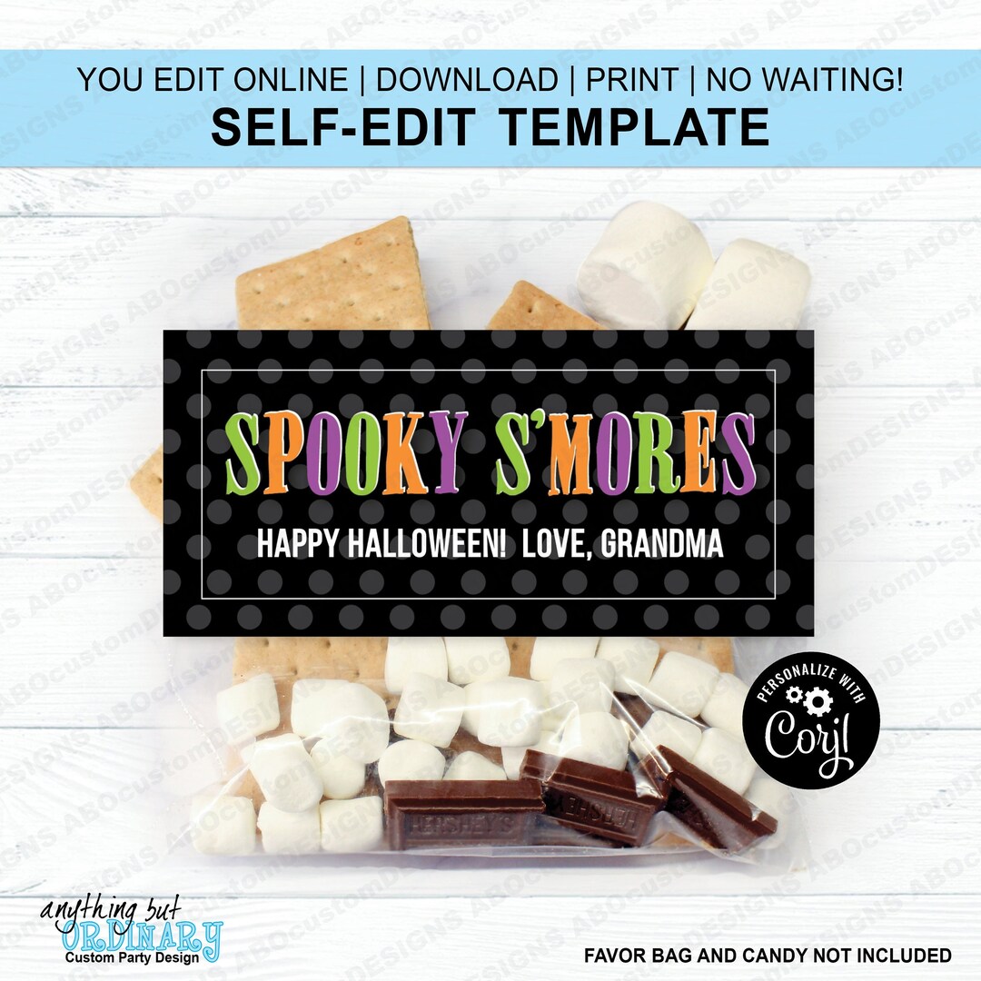 Spooky S'mores Bag Toppers | Printable Halloween Smore Treat Bag ...