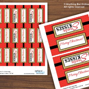 Santa Kisses Bag Toppers, DIY Christmas Treat Bag Editable Labels ...