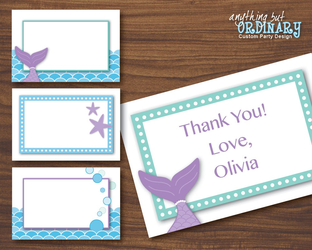 Large Mermaid Favor Tags Editable Rectangle Label or Name - Etsy