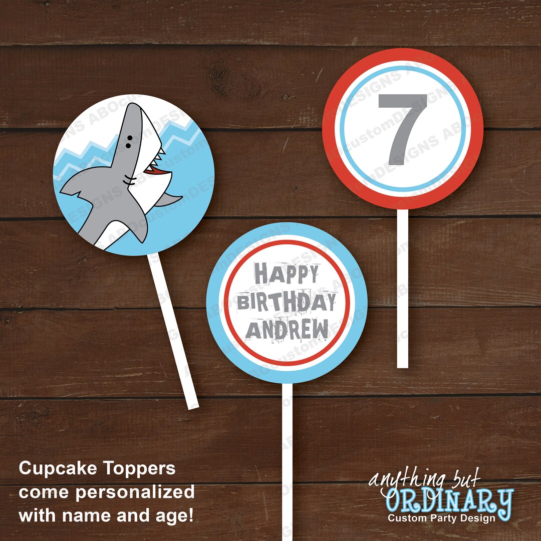 Personalized Shark Party Cupcake Toppers | Printable Shark Bite ...