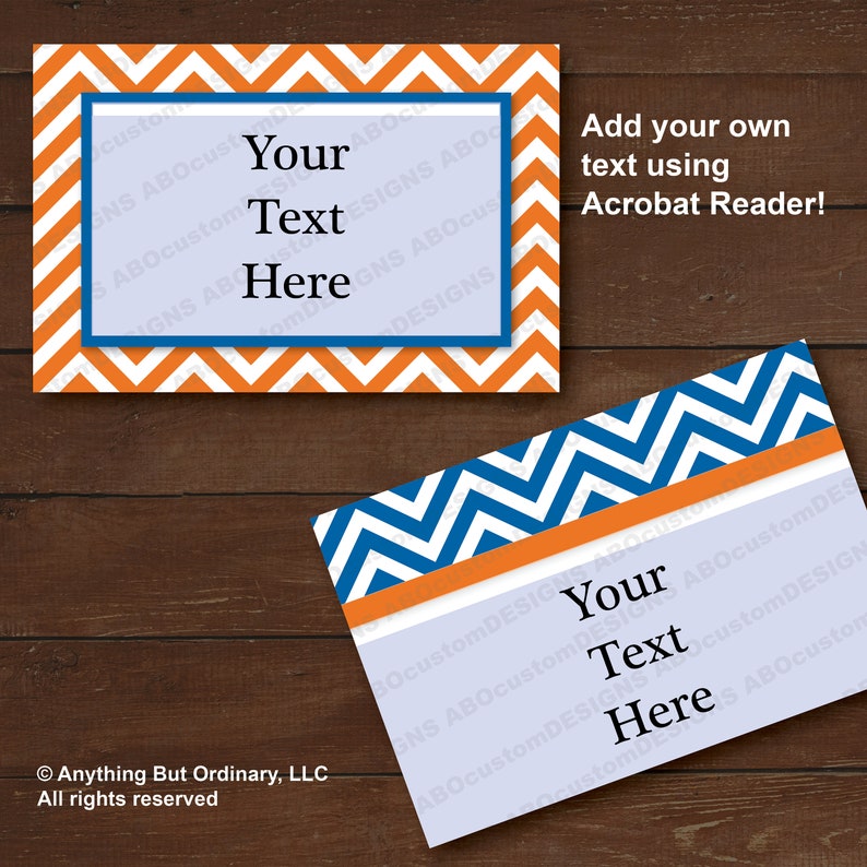 Printable Orange and Blue Label Cards Editable Chevron Favor - Etsy